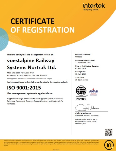 Quality - voestalpine Railway Systems Nortrak