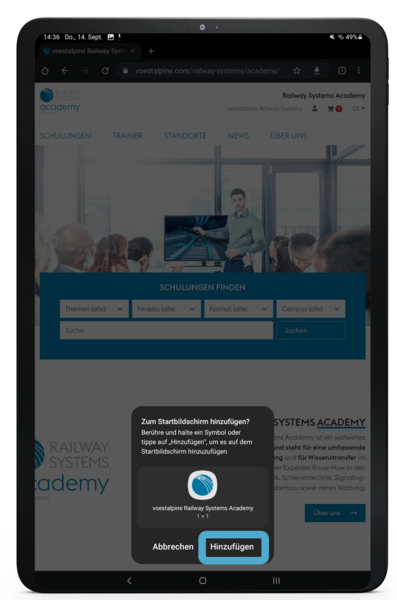 Die Railway Systems Academy ist per Shortcut immer auf Ihrem Android Handy und Tablet mit dabei ...